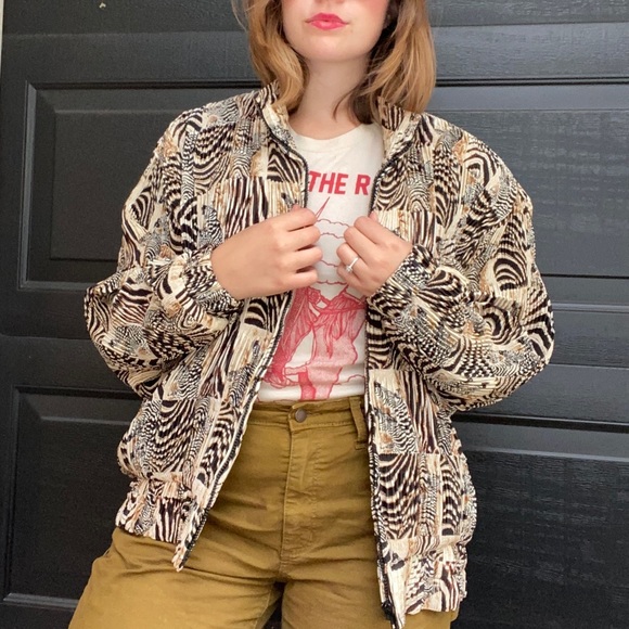 Vintage | Jackets & Coats | Vintage Zebra Print Retro Oversized Bomber ...